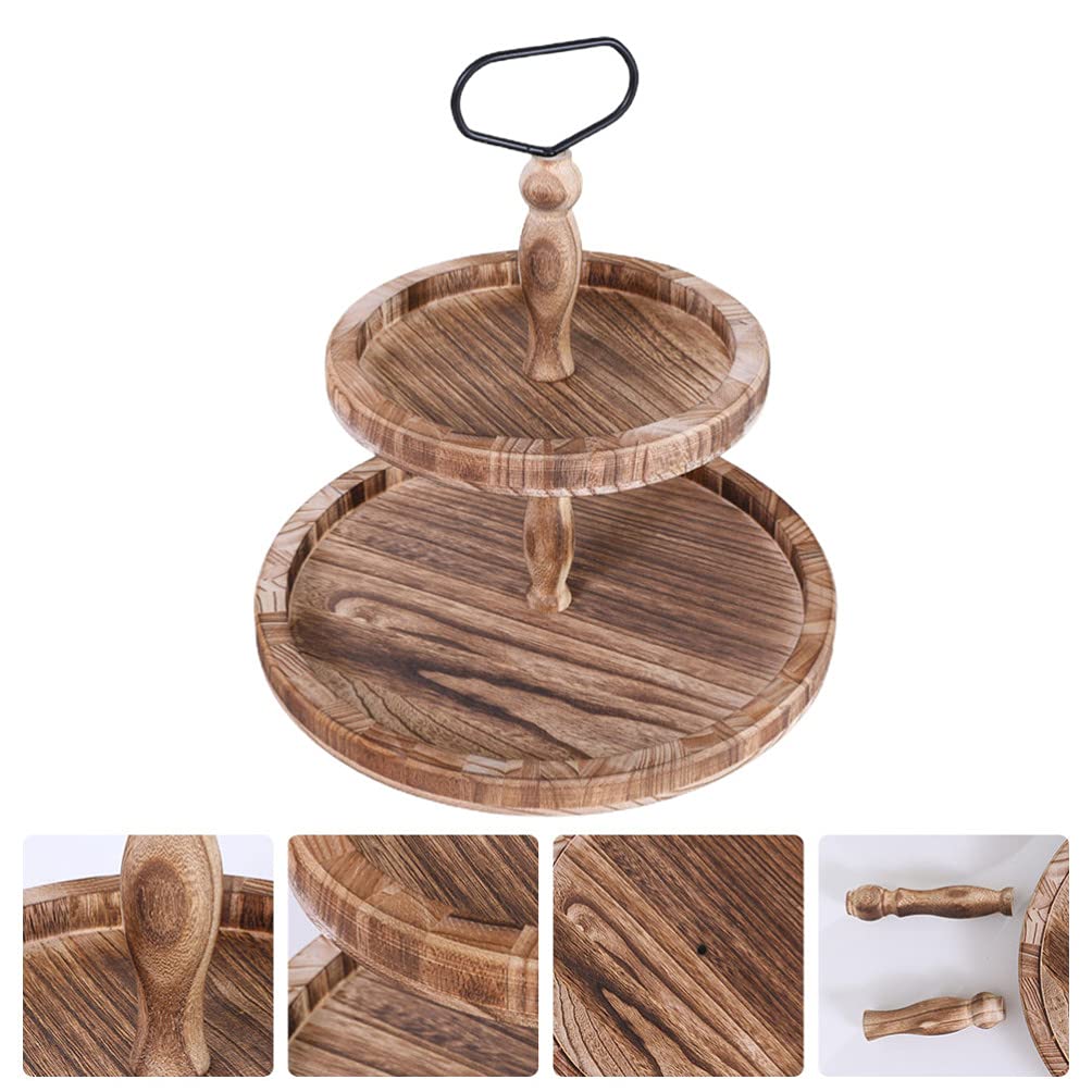 Cabilock 1Pc Two-Tier Pallet Rustic Jewelry Tray Cake Stand Wedding Cake Tower Dessert Display Holder Party Treat Stand Round Cupcake Holder Cake Display Tray Wooden Candy Office Food Rack