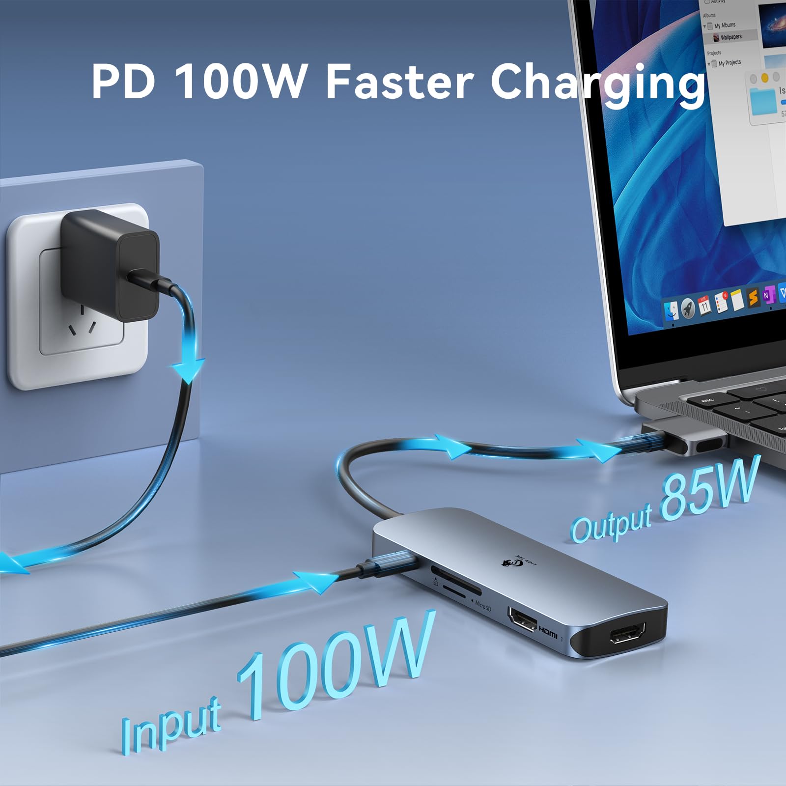 Docking Station for MacBook Pro Air, LIONWEI USB C Docking Station Dual Monitor, Dual HDMI Adapter Hub for Mac MacBook Pro with 2 HDMI, 3 USB 3.0, SD TF Card Reader and 100W PD USB C Charging Port