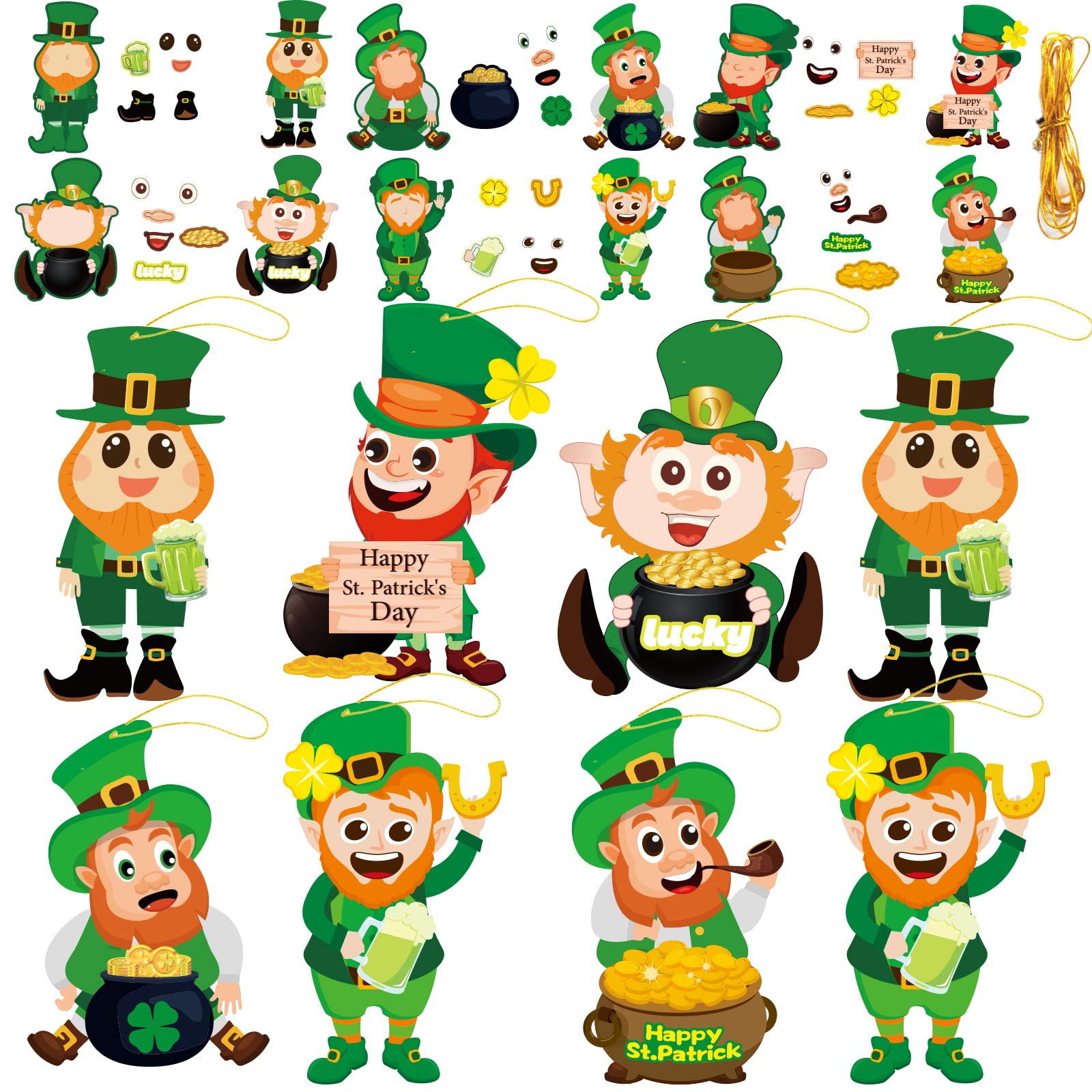 chiazllta 30 Packs St. Patrick's Day Craft Kits DIY Leprechauns Art Craft for Preschool Kids, St. Patrickās Day Make Your Own Leprechauns Paper Craft Set for Home Class Game Activities Kindergarten