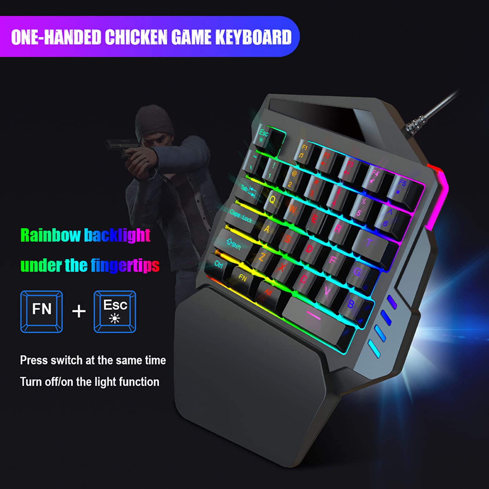 Docooler Keyboard and Mouse Combo - Single Handed Gaming Keyboard 35 Keys LED Backlight + Wired Gaming Mouse with Breathing Light 5500 DPI 7 Button