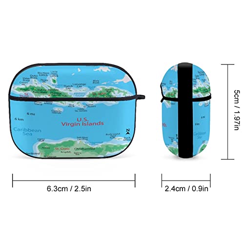 Maps of US Virgin Islands Compatible with Airpods Pro Case Protective Cover, Cute Protective Shockproof Protective Cover with Keychain, Wireless Charging Box, Woman, Man
