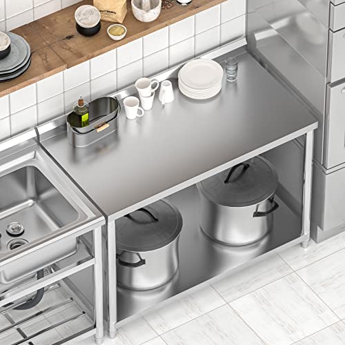 GGW Stainless Steel Table for Prep & Work 48 x 25, Heavy Duty Commercial Work Table with Undershelf and Backsplash, Metal Prep Table for Outdoor, Indoor, Commercial Restaurant, Kitchen, Cafe, Hotel