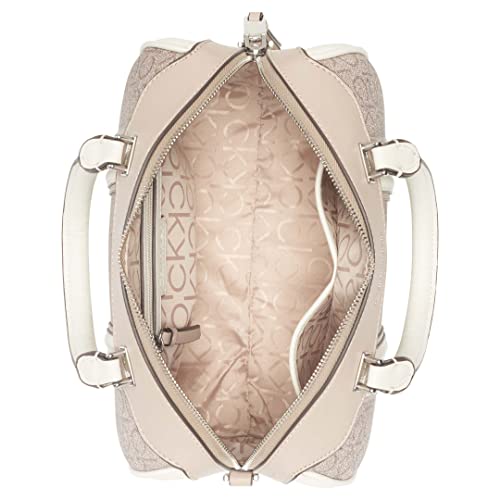 Calvin Klein Blake Top Zip Satchel, Almond/Taupe/Cherub White Logo,One Size