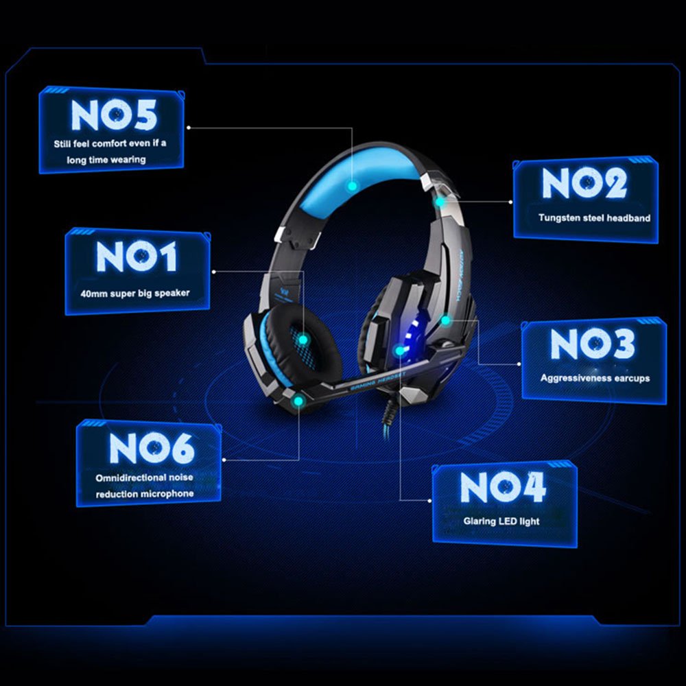 KOTION EACH G9000 Headset 3.5mm Game Gaming Headphone Earphone with Microphone LED Light for Laptop Tablet/Mobile Phones/ PS4 (Black Blue)