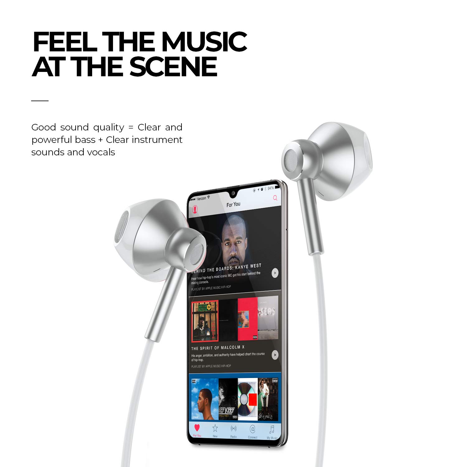 Linklike Earbuds in-Ear Headphones Deep Bass Wired Earbuds with Mic Noise Isolating Hi-Res Quad Drivers Earphones Volume Control Ear Bud Tips Lightweight 3.5mm for iPhone Samsung Laptops