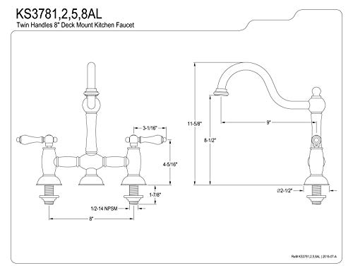 Kingston Brass KS3788AL Restoration 8-Inch Kitchen Faucet Without Sprayer, Brushed Nickel