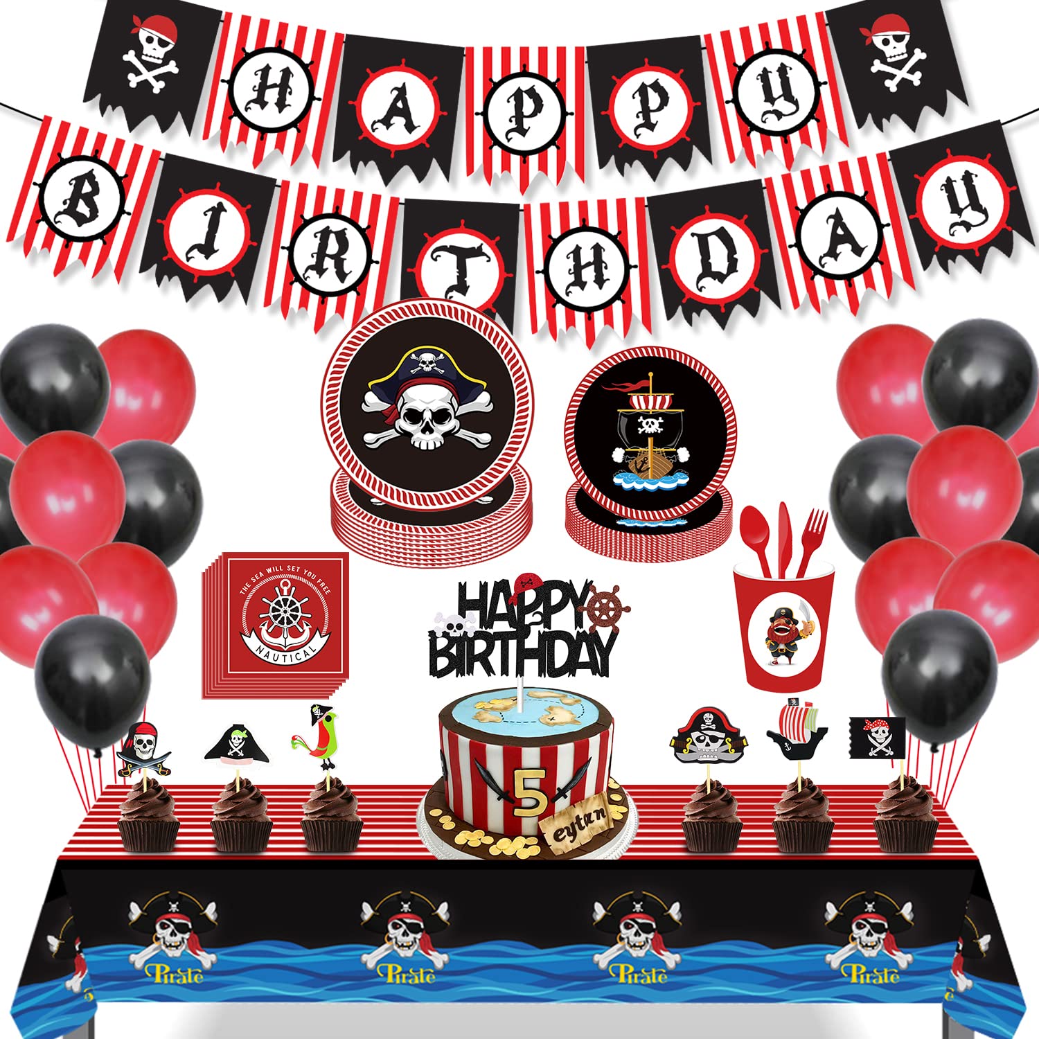 JHkim Pirate Graduation Tablecloth, 2 Packs 52" X 87" Party Tablecloths, Plastic Disposable Tablecover for Pirate Themed Party Supplies Decorations Kindergarten