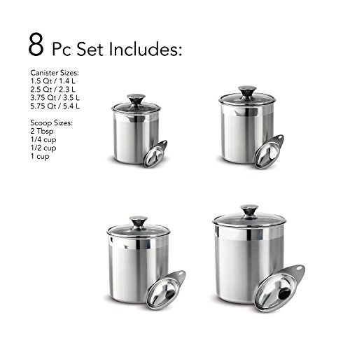 Tramontina 80204/527DS Gourmet Stainless Steel Canister and Scoops Set, 8 Piece, Made in Brazil