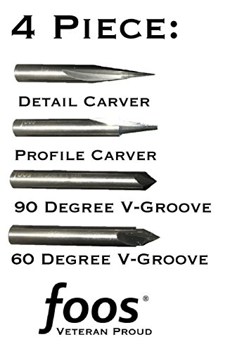 FOOS - Engraving CNC Wood Carving Router Bit Set - 4pcs - Solid Carbide - 1/4β Shanks - Veteran Owned = Profile + Carving Liner + 2 V Groove USA Veteran Owned
