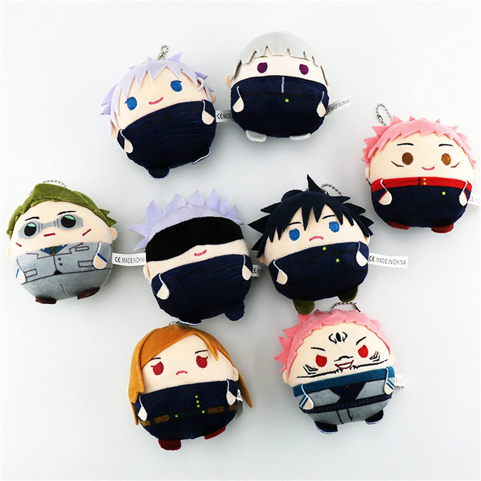 LINKOM Anime Plush Doll Figures Gojo Satoru Yuji Itadori Soft Plushie Stuffed Toys Keychain Round Cushion Pillow Cosplay Props Keyring (10cm/3.94inch, Gojo Satoru A)