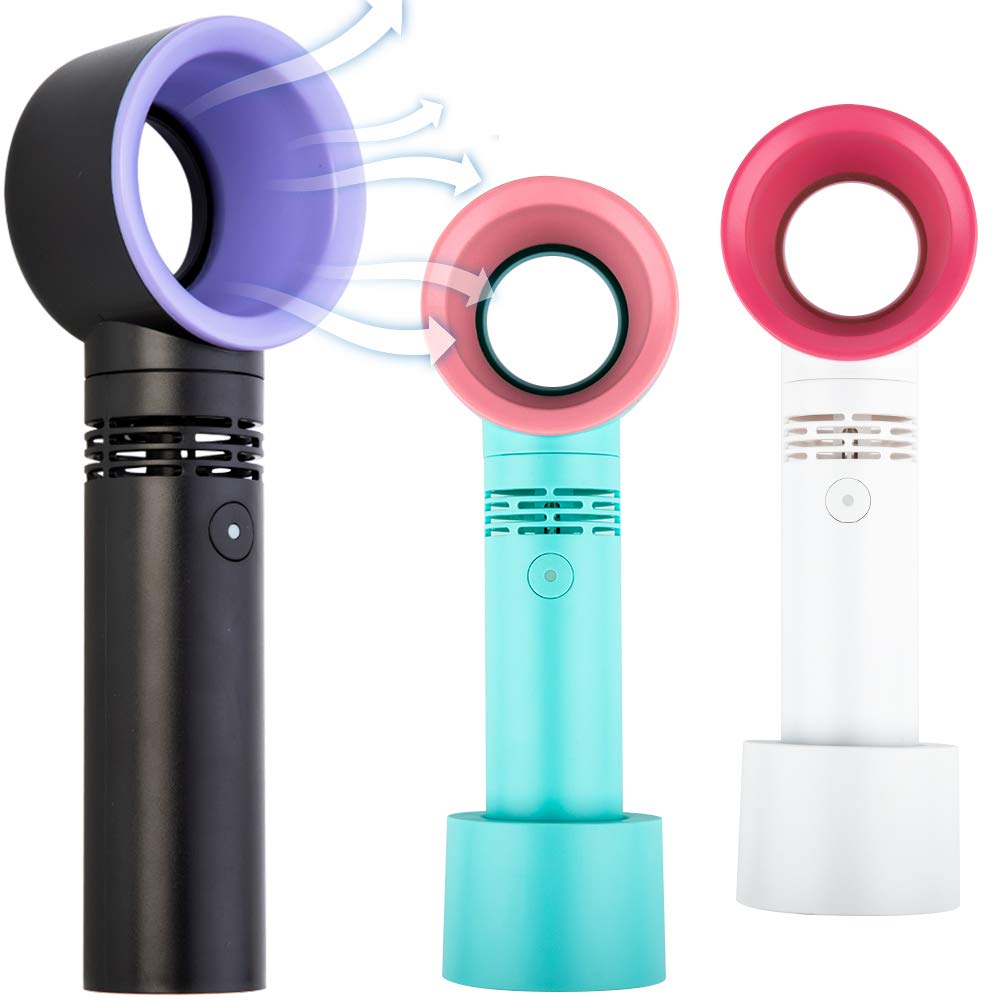 LZLRUN Protable Handheld Cooling Bladeless Fan USB Mini Fan Desktop Bladeless Fan Rechargeable Quiet 3 Gear (Black)
