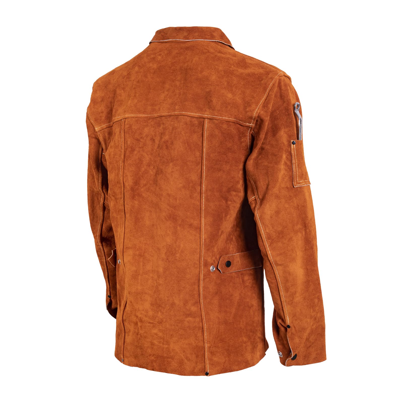 QeeLink Leather Welding Jacket - Flame-Resistant Heavy Duty Work Welder Jackets - Split Cowhide Welding Coat for Men Women (Medium)