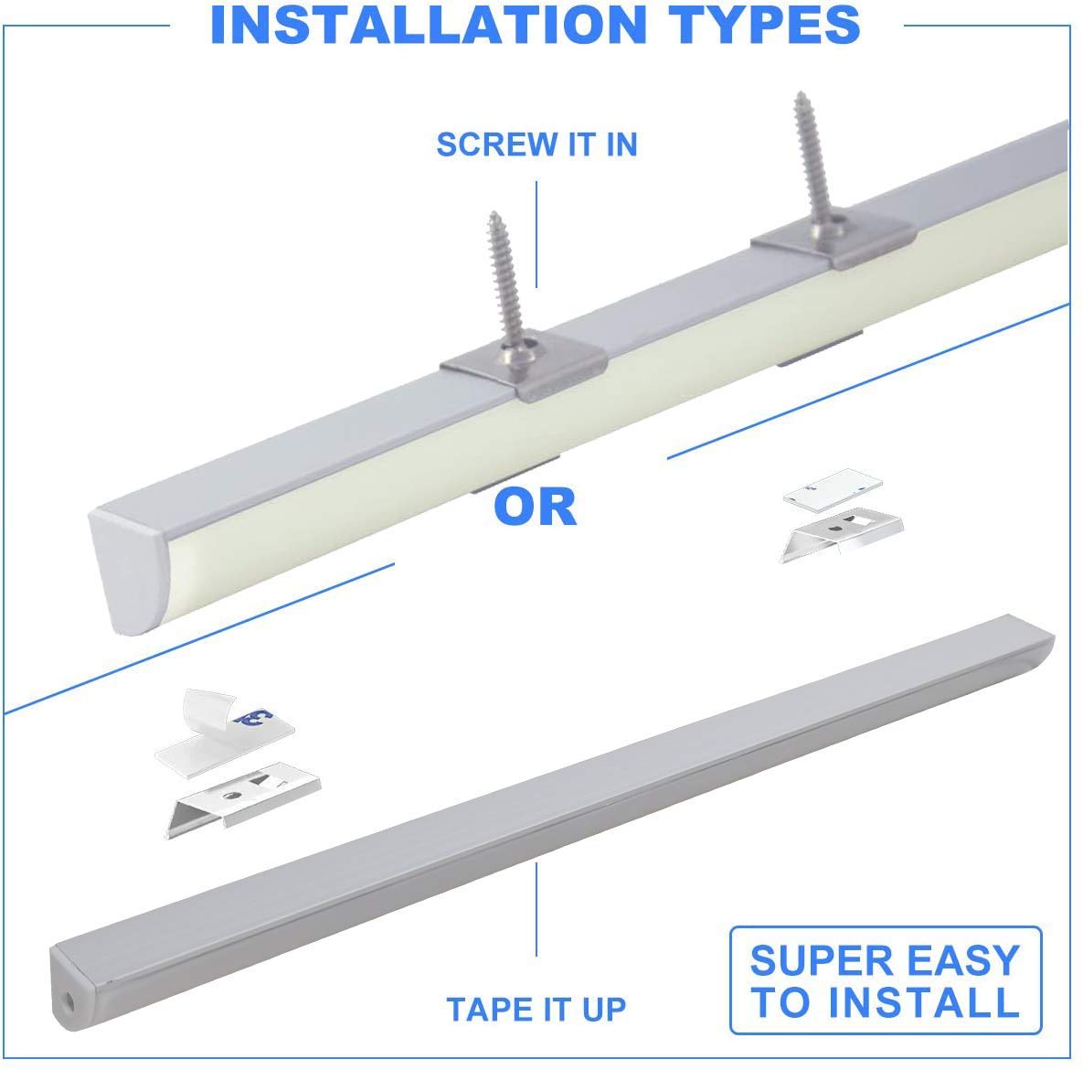 Cabinet Lighting, 4pcs 12" V-Shape Bright LED Light Bars for Under Cabinet, Gun Safe, Locker, Closet, Under Counter, Shelf, Showcase - 1200lm 12W - Pure White (6000K)
