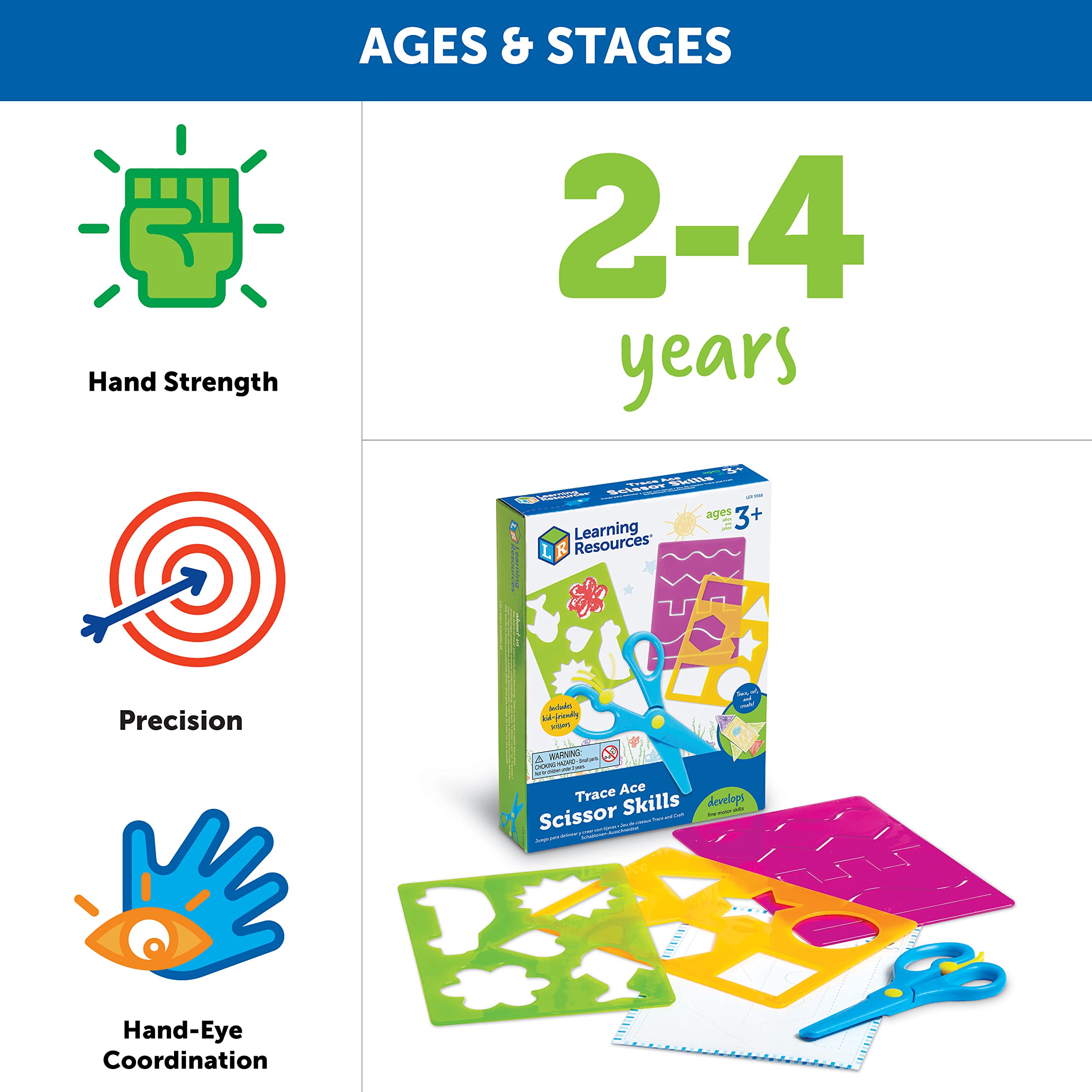 Learning Resources Trace Ace Scissor Skills Set - 7 Pieces, Ages 3+ Toddler Learning Supplies, Homeschool and Classroom Activities, Fine Motor Tools for Toddlers