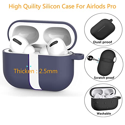 Geeice AirPods Pro Case with Cleaner kit, 2 in 1 Soft Silicone Full Protective Accessories Cover with Keychain, Cleaning Pen for 2019 Airpod Pro, Blue