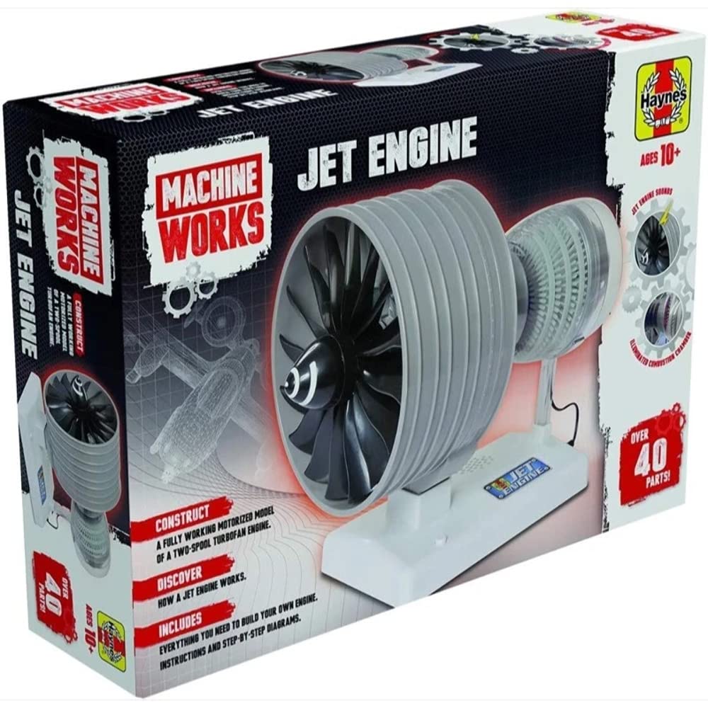 Machine Works Build Your Own Jet Engine Toy - Replica Model Building Kit - Features Sounds and Illumination, 40+ Pieces, 10+ Years