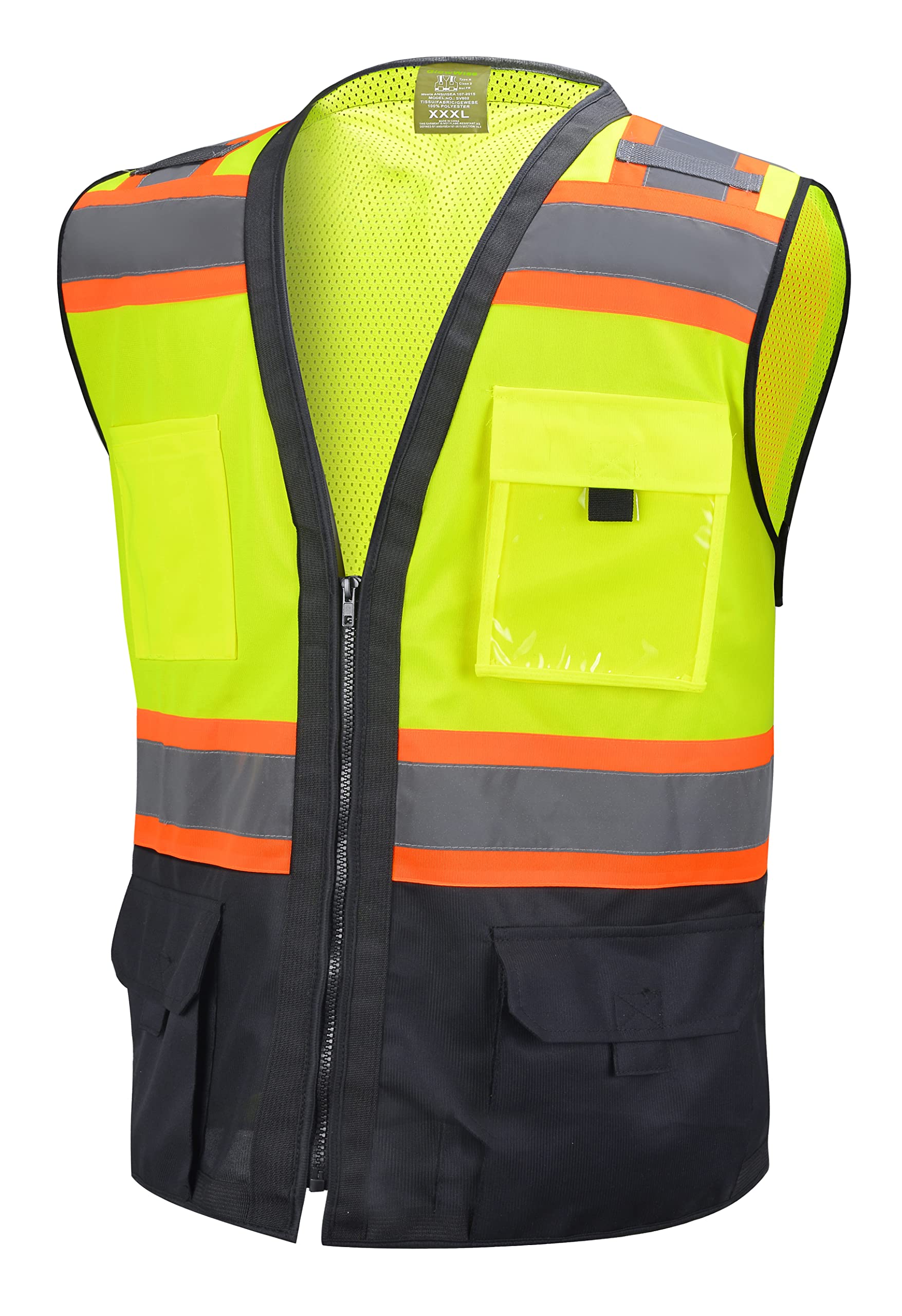 California Tools Surveyor Black/Lime Two Tones Safety Vest, ANSI/ISEA 107-2015/ Photo ID Pocket (2X)