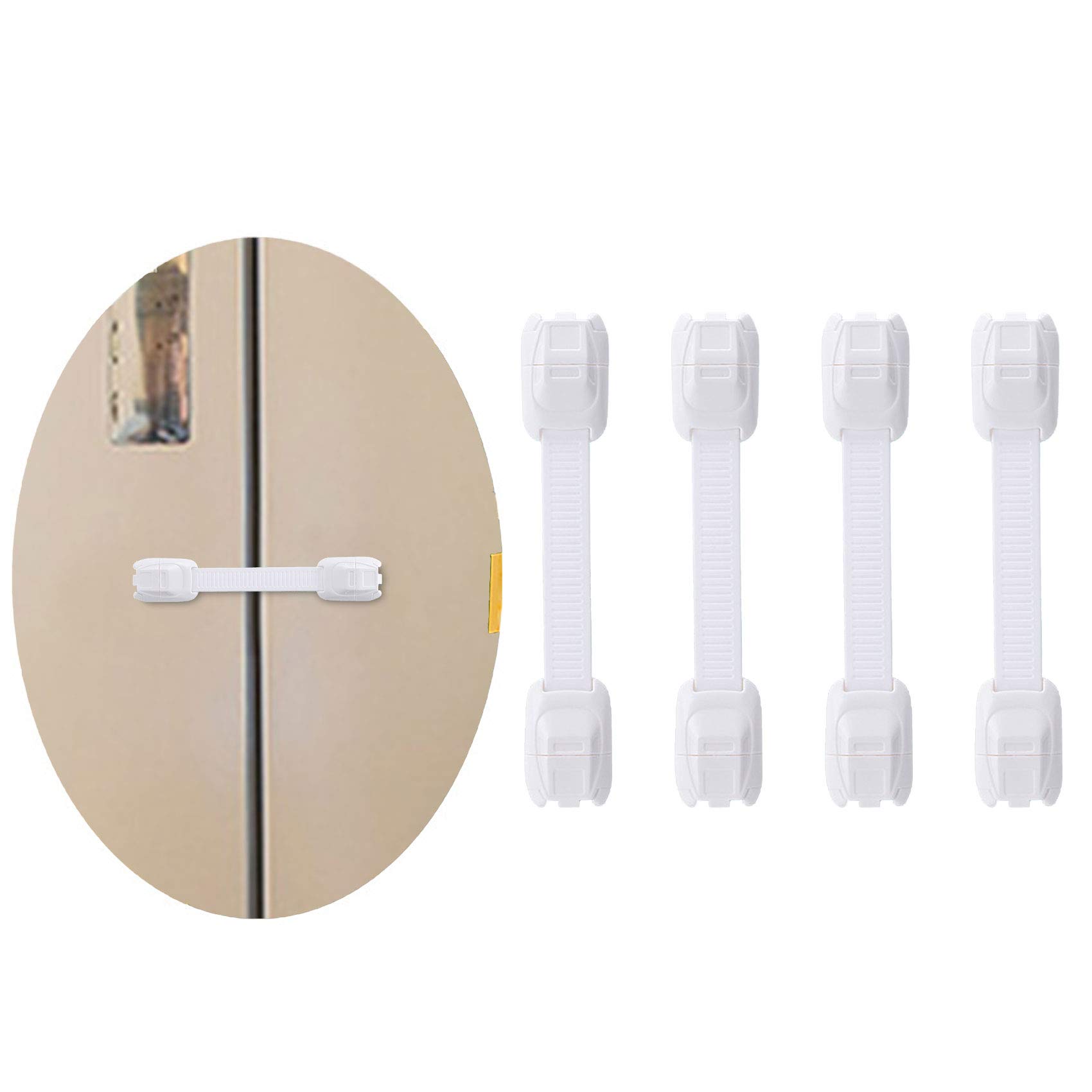 Cabinet Locks for Babies, Child Safety Strap Locks (4 Pack) for Fridge, Drawers, Toilet, Strong Adhesive No Drilling 【Upgrade】
