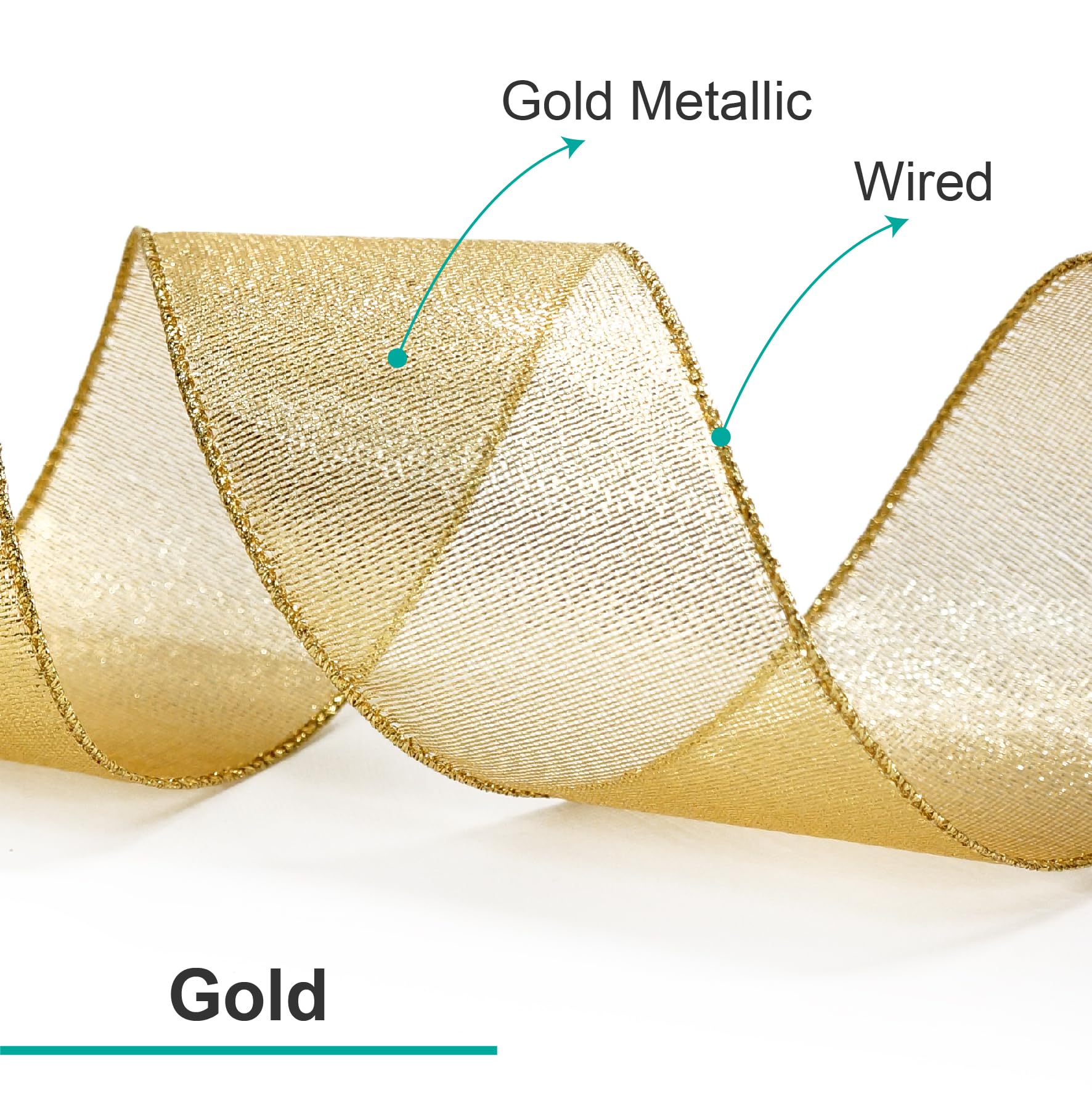 CT CRAFT LLC Gold Metallic Wired Ribbon 1.5 inch x 20 Yards for Christmas Home Decor Tree Topper Bow Gift Wrapping DIY Crafts Wreath Garland Wedding