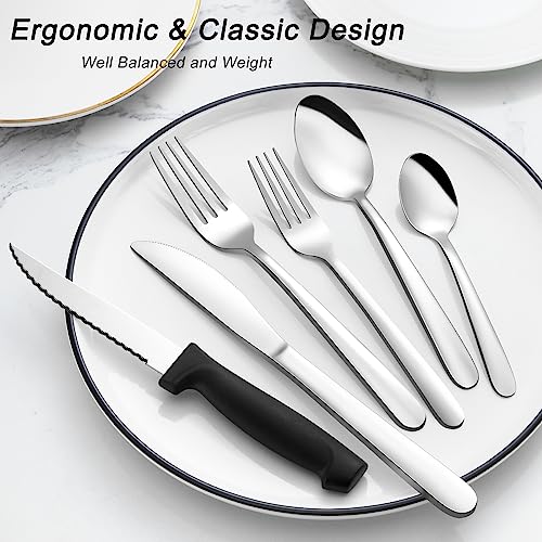 Pleafind 72-Pieces Silverware Sets for 12, Flatware Set with Steak Knives, Stainless Steel Cutlery Set, Include Forks Spoons and Knives Set, Dishwasher Safe Utensil Sets for Home Restaurant