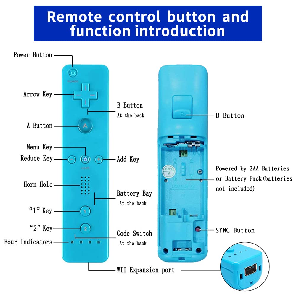 LACTIVX Wii Controller, Wii Remote Controller and Nunchuck 2 Pack Compatible with Silicon Case for Wii Wii U (Red and Deep Blue)