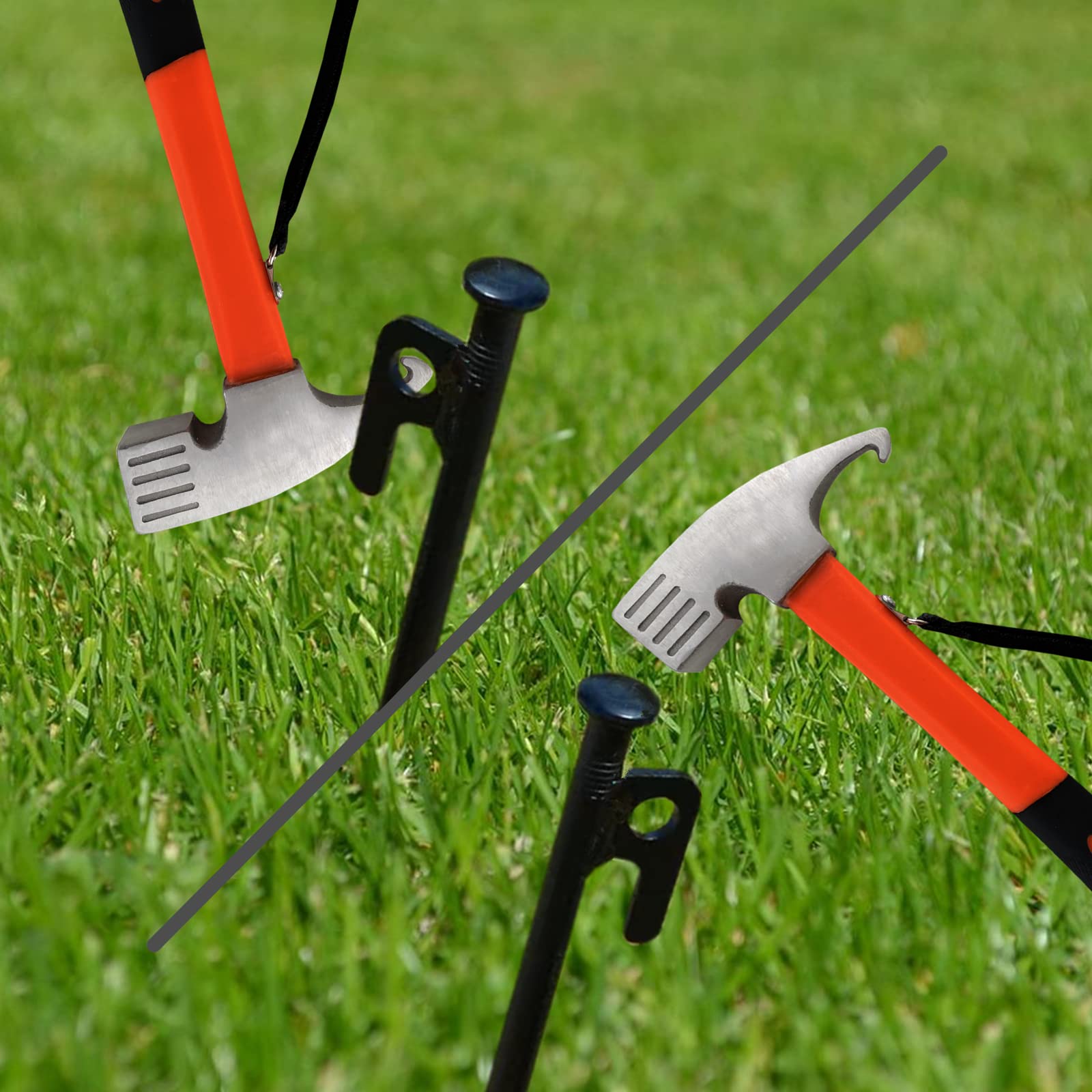BUYFUNNY Camping Hammer with Hook,Heavy Duty Tent Stake Hammer,Tent Hammer with Tent Stake Remover
