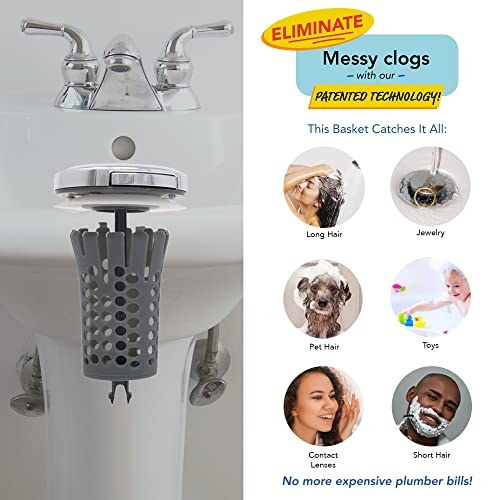 Drain Buddy Deluxe: Bathroom Sink Stopper Strainer with Hair Catcher - No Installation Clog Prevention, Fits 1.25β Sink Drains - Chrome Plated Cap with 1 Replacement Basket β Seen On Shark Tank
