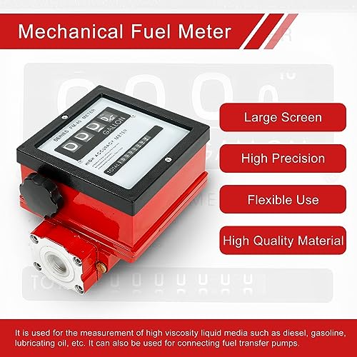 EASYBERG 1 1/2" (1.5 inch) Aluminum Mechanical Fuel Flow Meter, FM-40 Series 4-52 GPM 4 Digital, Used for Fuel Transfer Application