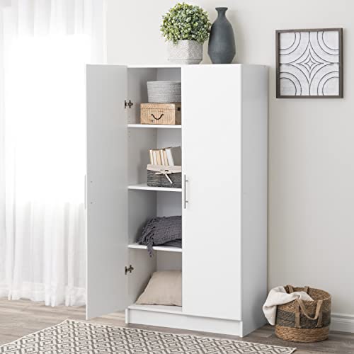 Prepac Elite 2 Door Standing Storage Cabinet, 16" D x 32" W x 65" H, White