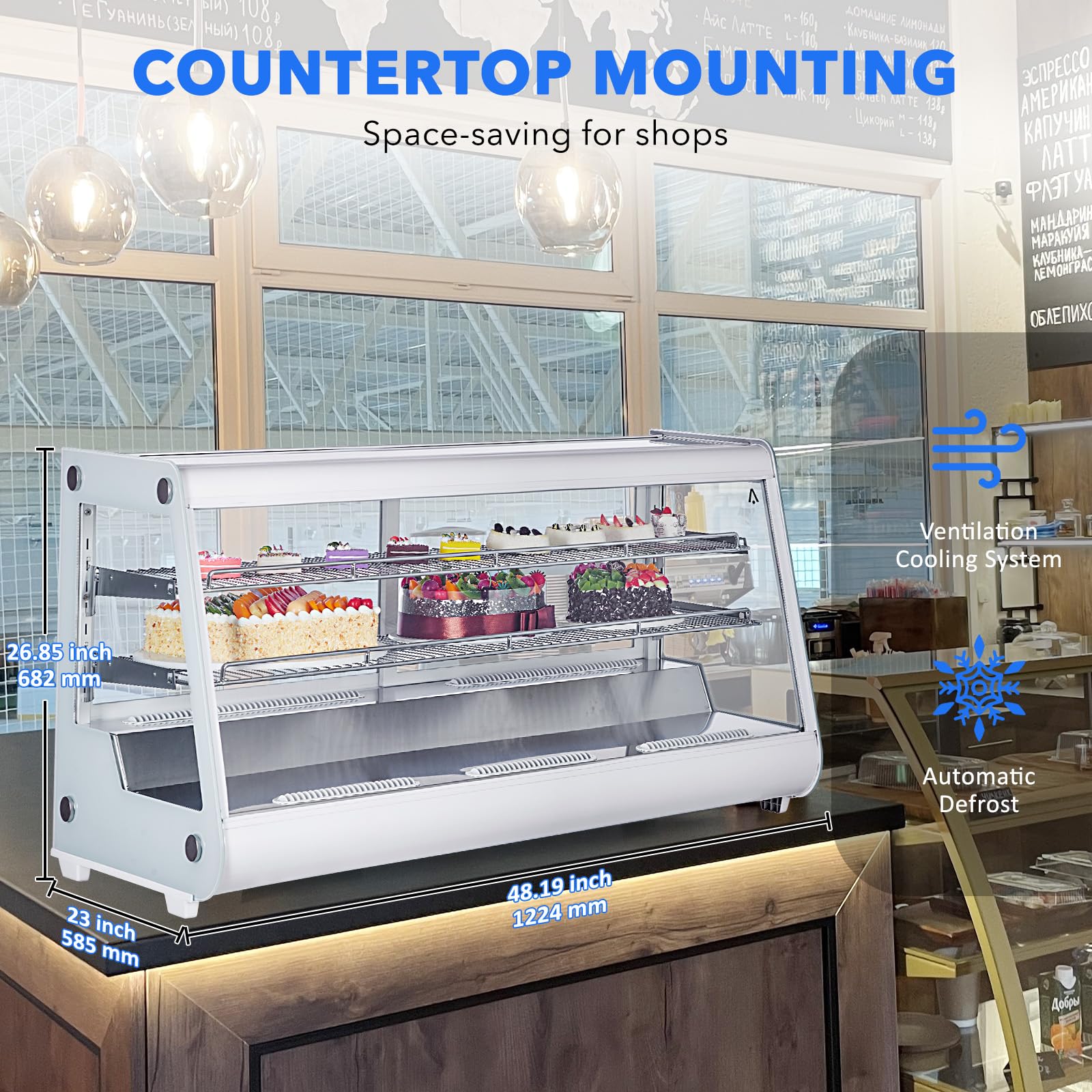 Garvee Refrigerated Display Case 8.1 Cu.Ft. Countertop Pastry Display Case Commercial Display Refrigerator w/LED display Air-cooling Automatic Defrost Rear Sliding Door