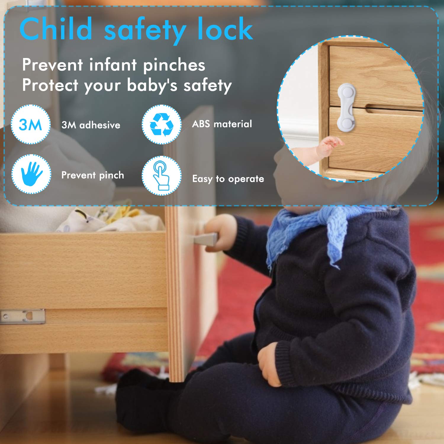 Cabinet Locks for Child Safety - Baby Safety Cupboard Locks 8 Pack - No Drilling Adhesive Baby Proof Drawer Lock Latches for Drawer and Cabinet
