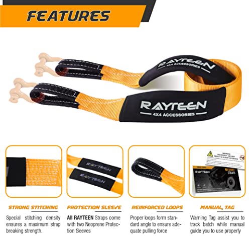 RAYTEEN Genuine 20,000lb Xtreme Heavy Duty Tree Saver | 8.2ft x 3in Vehicle Tow Strap with Reflective Sleeve & Reinforced Loops | Suits for 4x4 Offroad UTV ATV Trucks Boats