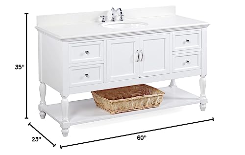 Kitchen Bath Collection Beverly 60-inch Single Bathroom Vanity (White/Quartz): Includes White Cabinet with Stunning Quartz Countertop and White Ceramic Sink