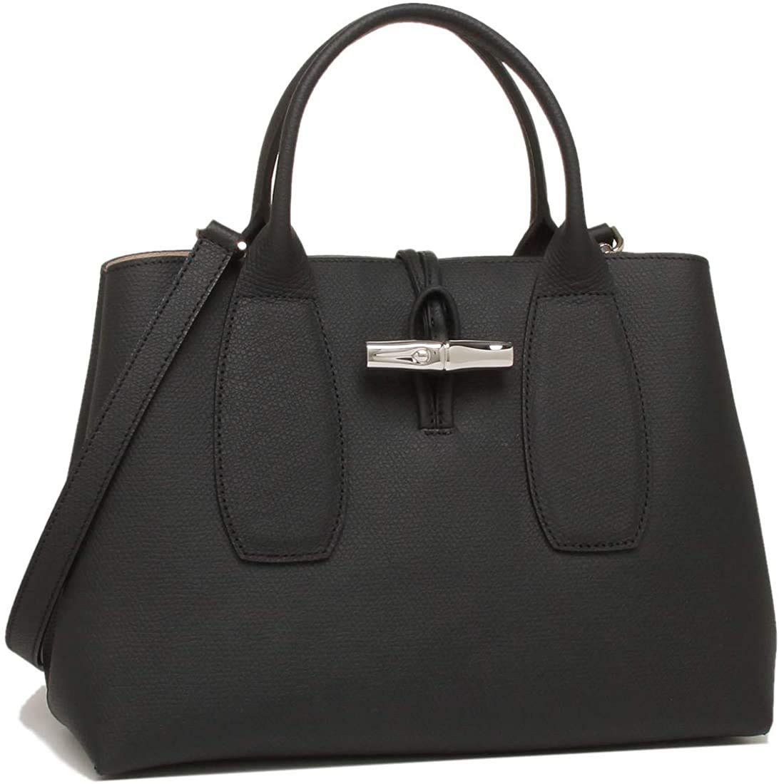 Longchamp 'Roseau' Leather Top handle Shoulder Tote Handbag, Black