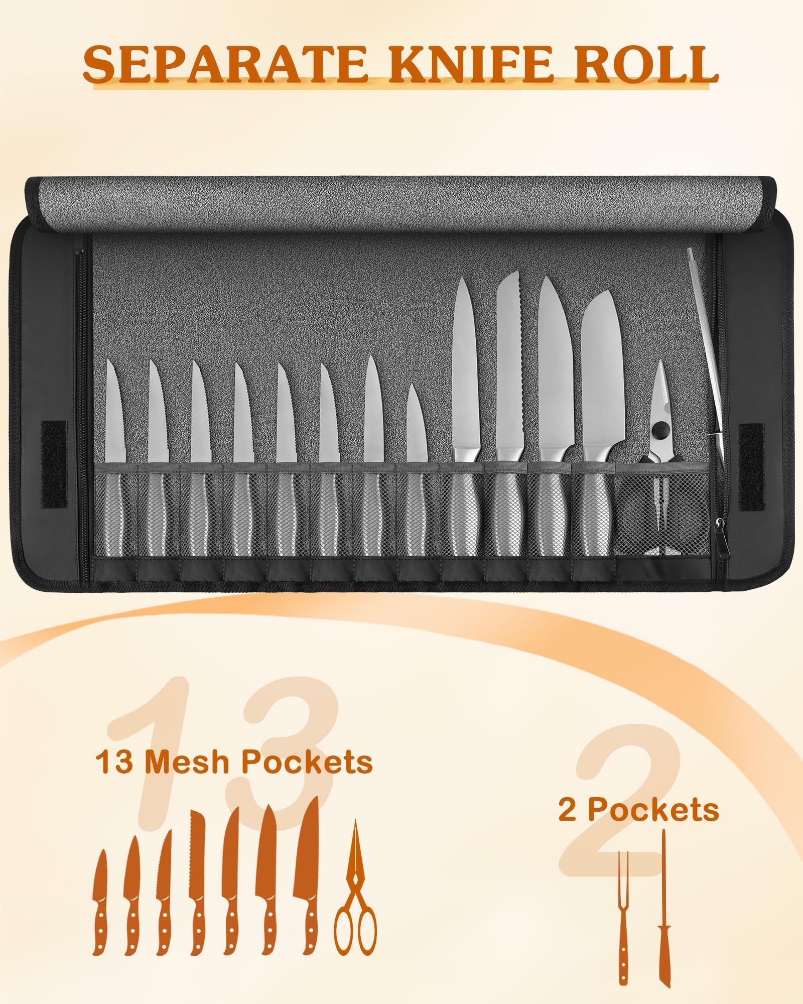 PEKREWS Chef Backpack with Knife Roll Bag, 40+ Slots Pockets for Knives Laptop and Kitchen Utensils Storage, Water-resistant Professional Chef Knife Case Gifts for Men and Women, Black