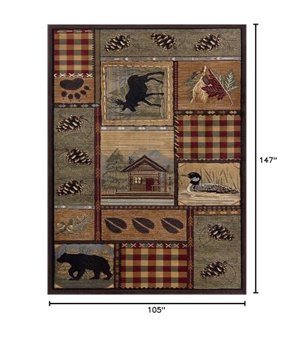 Homespun Cabin Multi-Color Large Area Rugs 9x12 for Living Room & Bedroom - Cabin, Lodge and Farmhouse Style Rustic Indoor Carpet