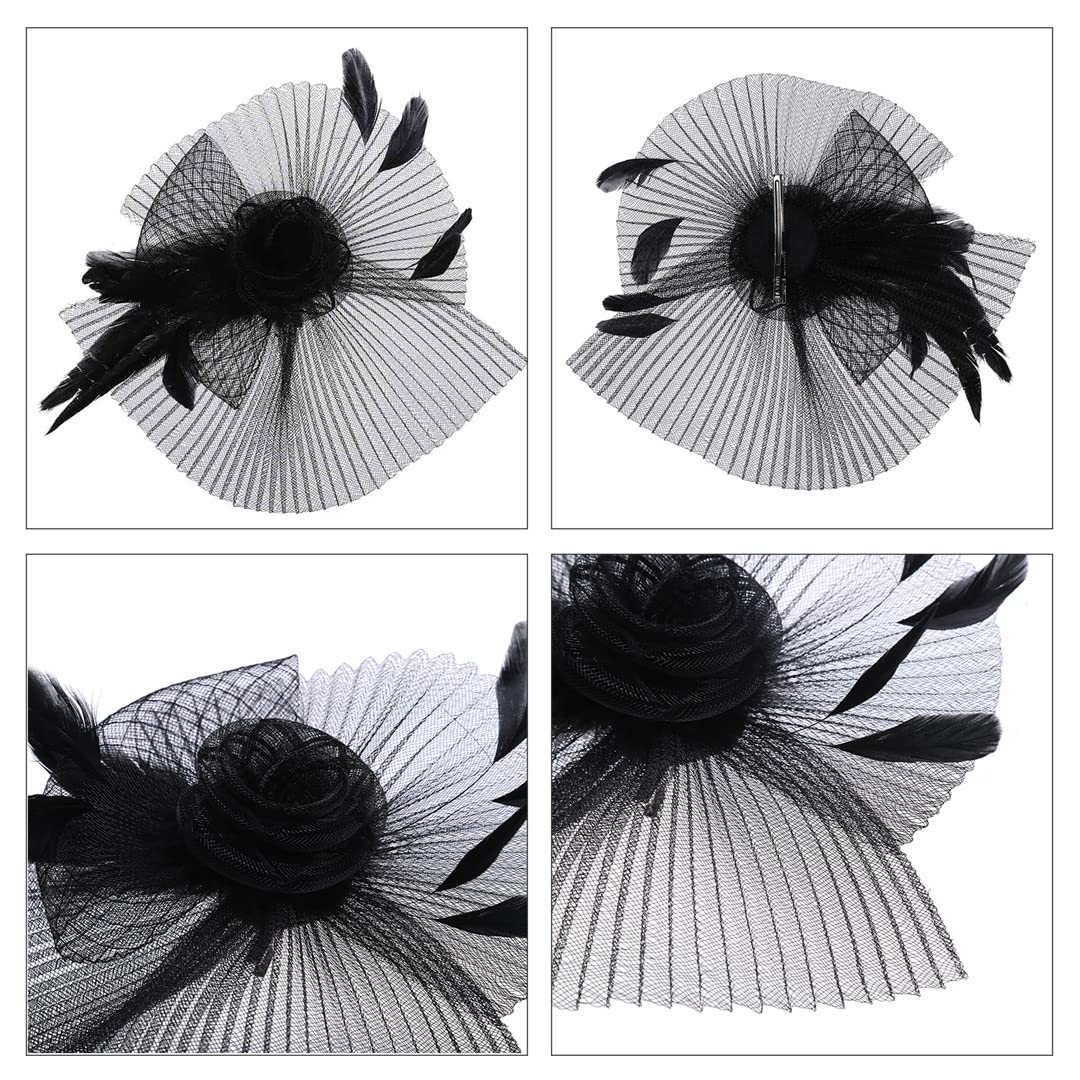 Black Hats Party Reticulate Feather Hats Stripe Wedding Hair Accessories Women Girls Hats Black