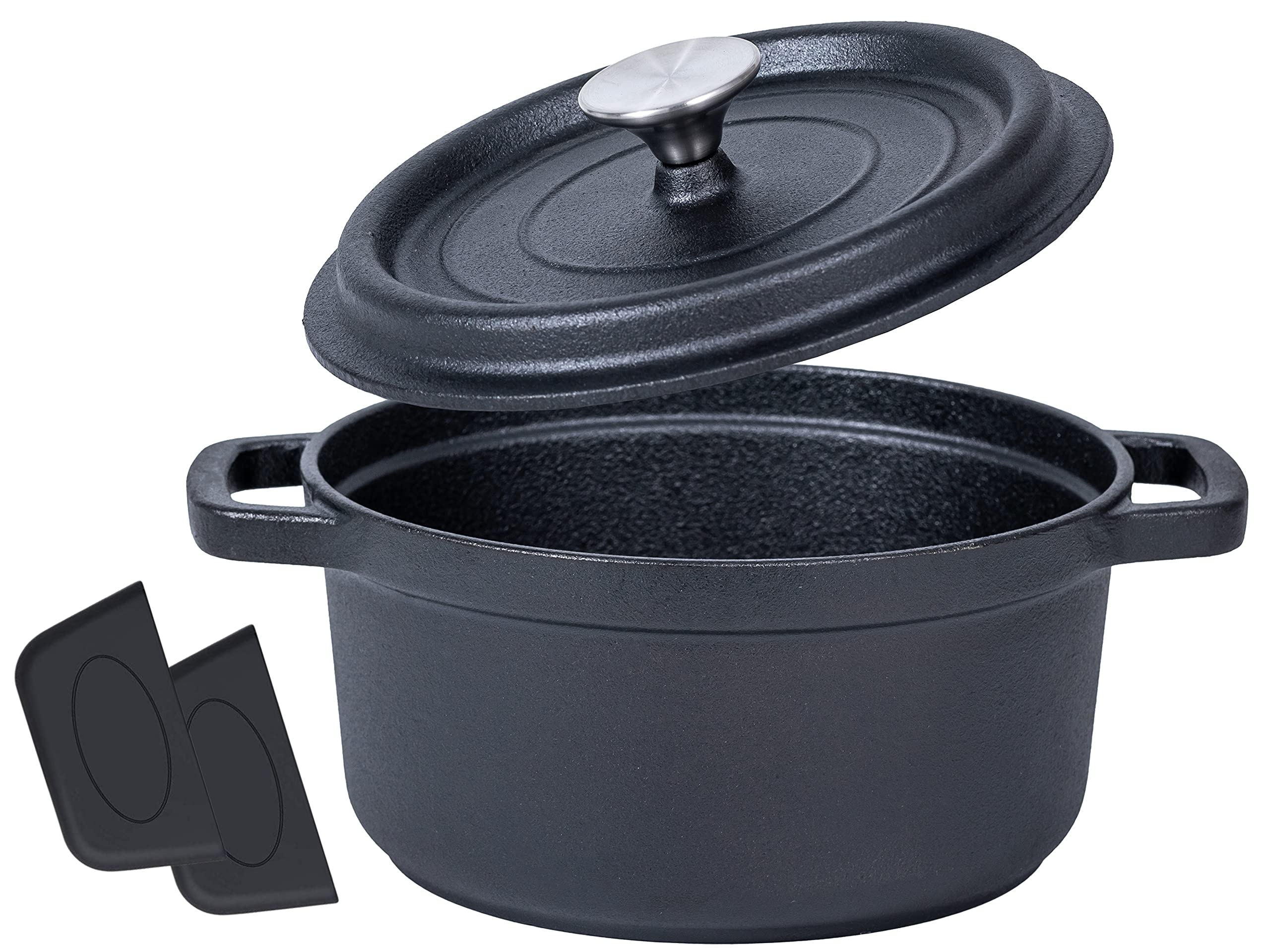 Bruntmor 4 Quart Pre-seasoned NonStick Cast Iron Dutch Oven With Handles, Lid And Silicone Accessories, 5.2 Qt Black Cast Iron Skillet with Loop handle, Cookware Braising Pan For Casserole