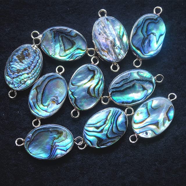 Davitu 5PCS Natural Abalone Shell Connectors Saltwater Beads Oval Shape and Round Top Selling Items for Women Bracelets MakE - (Color: oval 13x18mm)