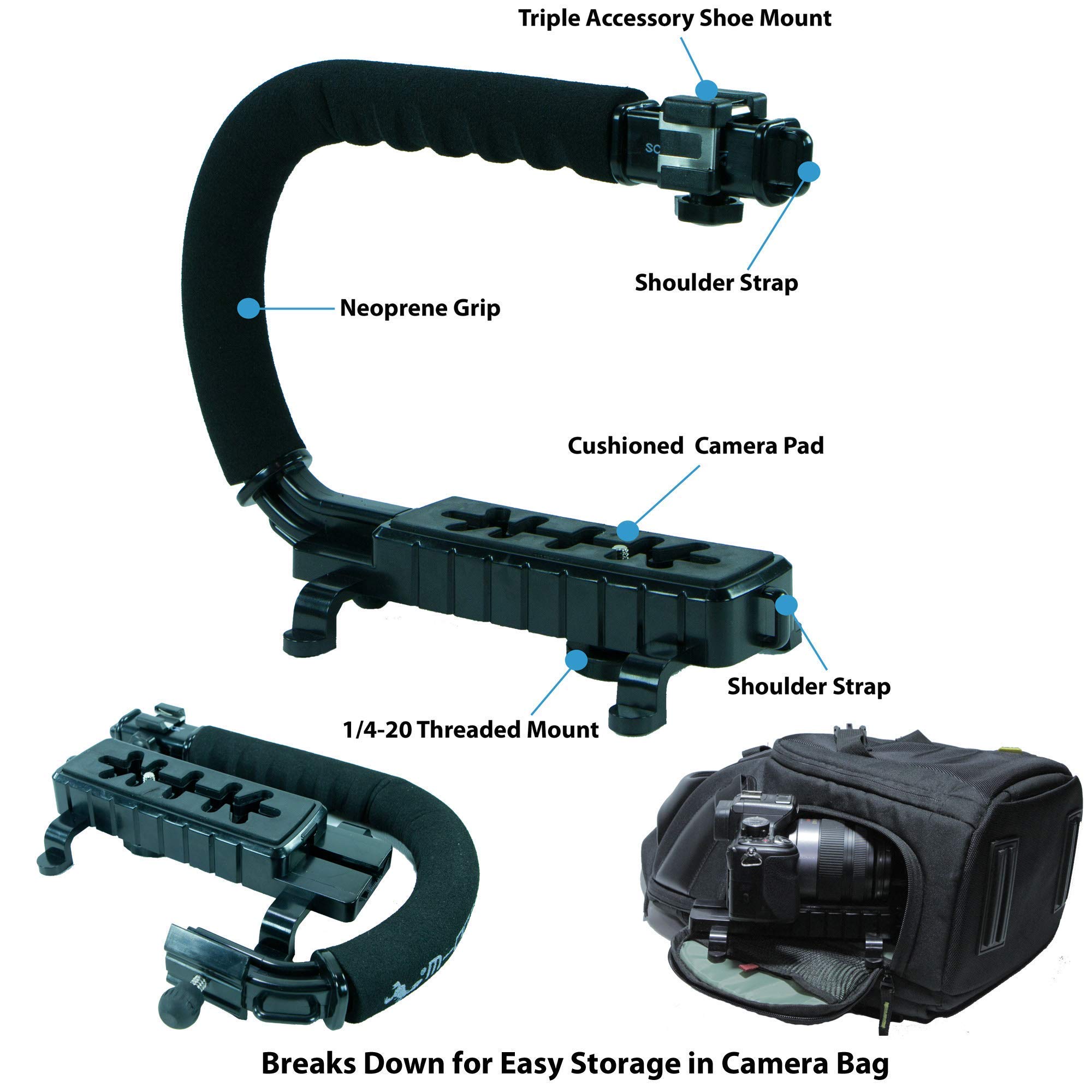 Cam Caddie Scorpion Jr Triple Shoe Camera Stabilizer with VEYDA Universal Video Shotgun Microphone Bundle - Black
