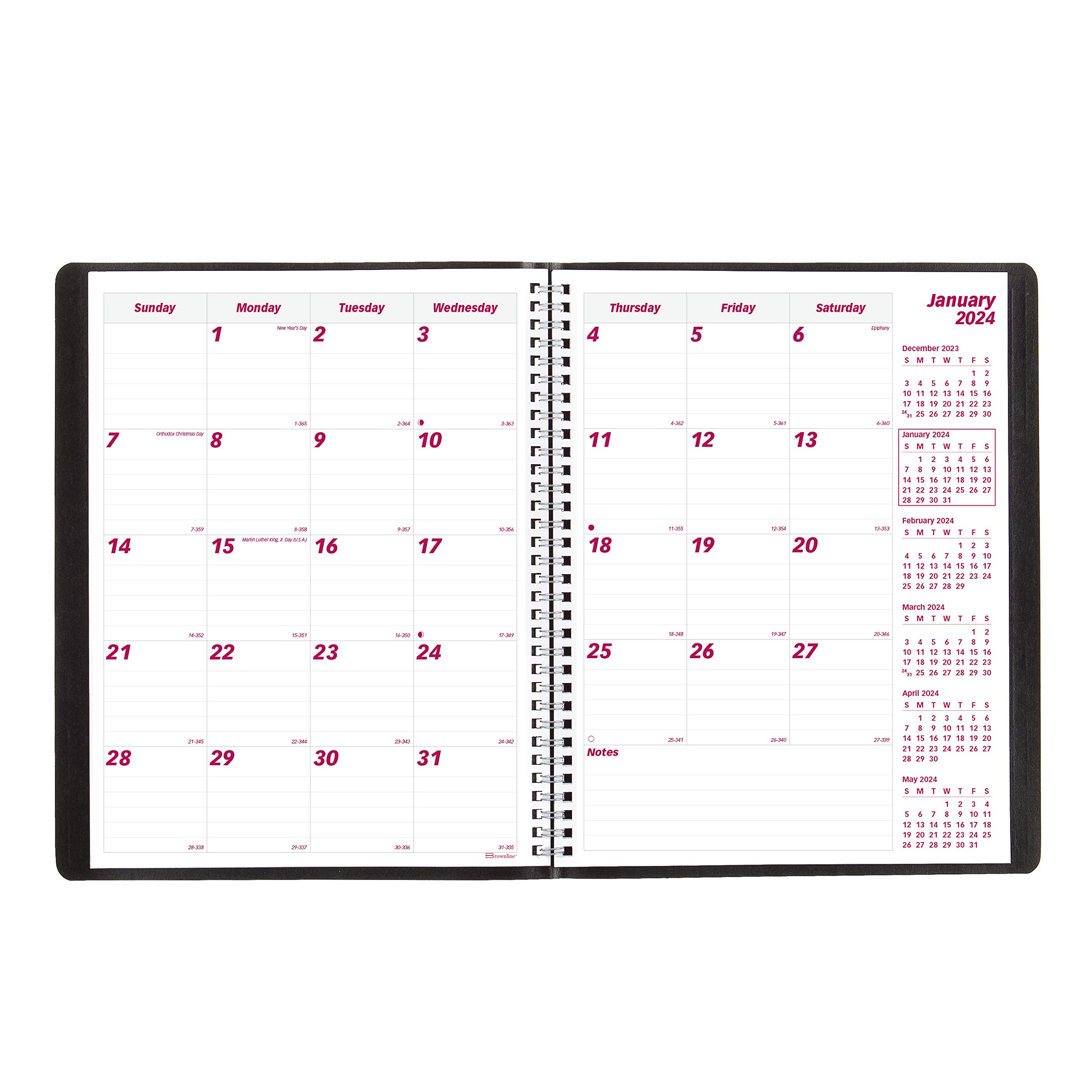 Brownline 2024 Essential Monthly Planner, 16 Months, September 2023 to December 2024, Twin-Wire Binding, 11" x 8.5", Black (CB1260.BLK-24)