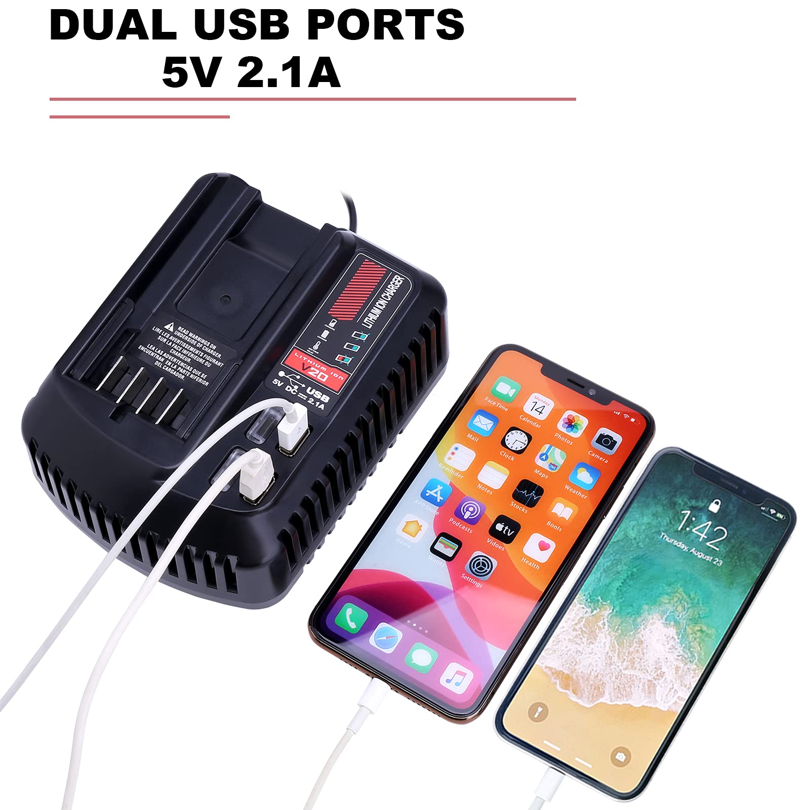 Kotoate 20V Battery Charger Replacement for Craftsman V20 Battery Charger CMCB104 Compatible with Craftsman V20 20-Volt Max Lithium Ion Battery CMCB202 CMCB204 CMCB201 CMCB205 CMCB102, with 2 USB Port
