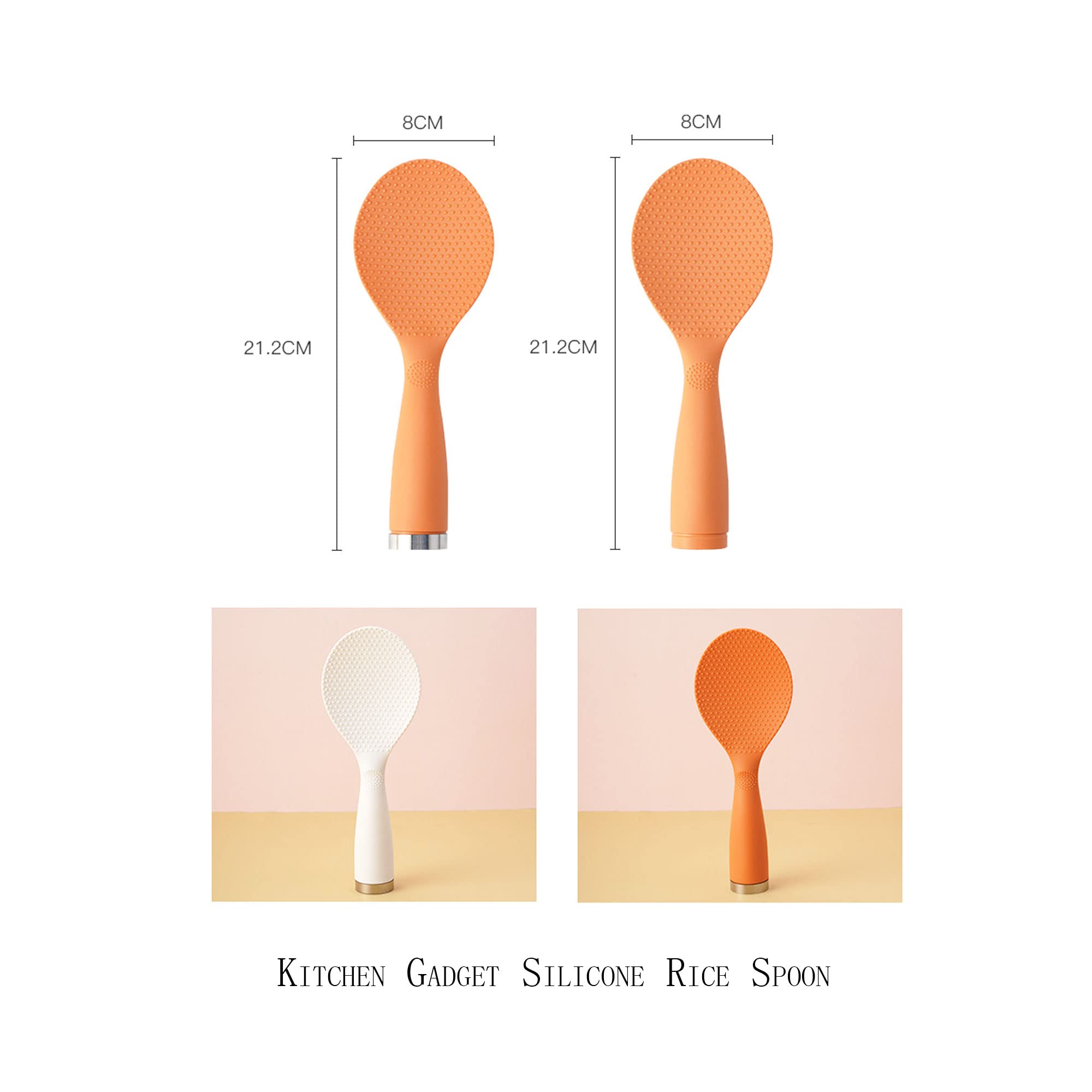 Kitchen Gadget Silicone Rice Spoon High Temperature Resistant Silicone Rice Spatula Spoon Paddle Scoop Cooking Vertical Non stick (White +Orange)