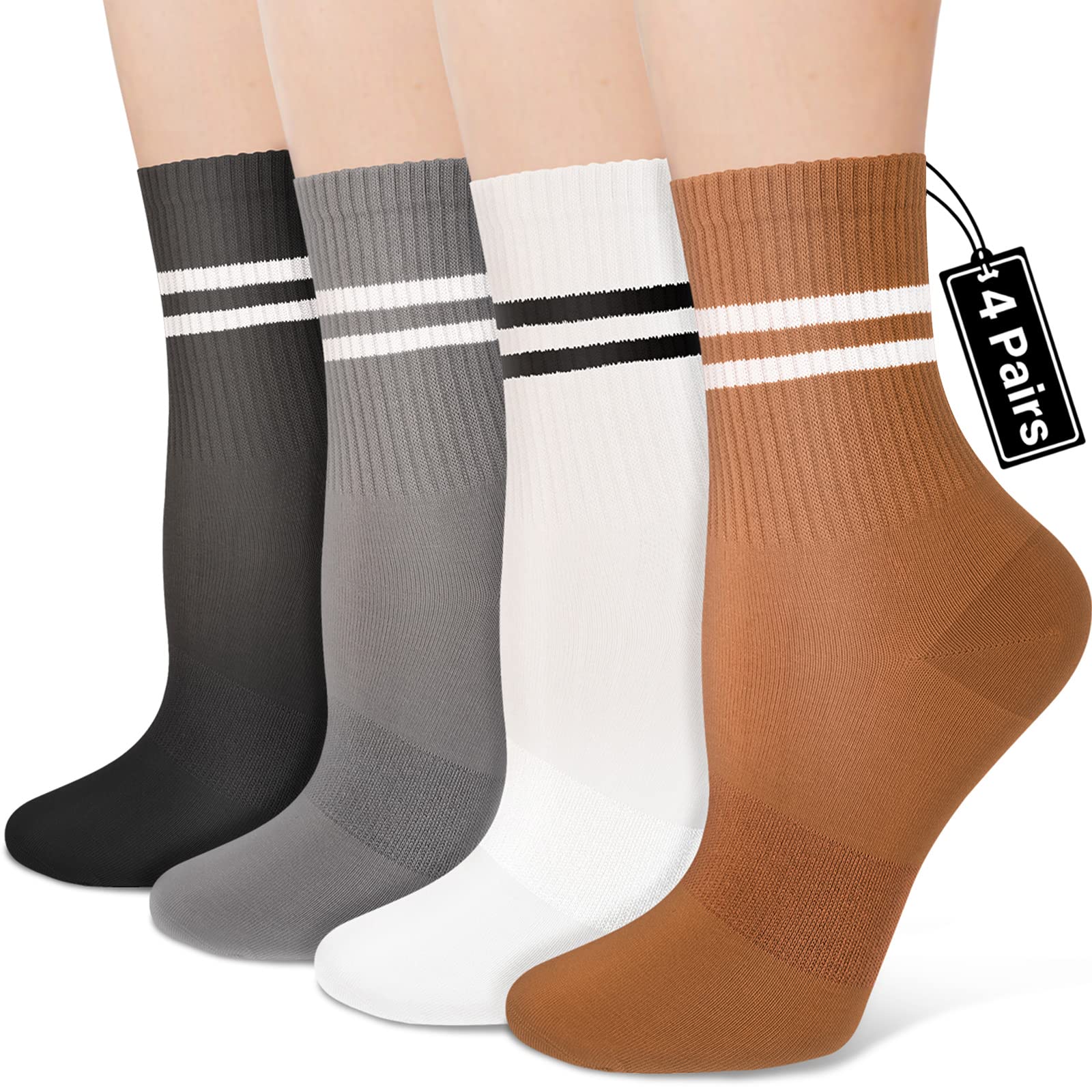 CTHH Women's Thin Cotton Socks - Soft Above Ankle Crew Socks for Casual Bootie Dress Business, 4 Pairs