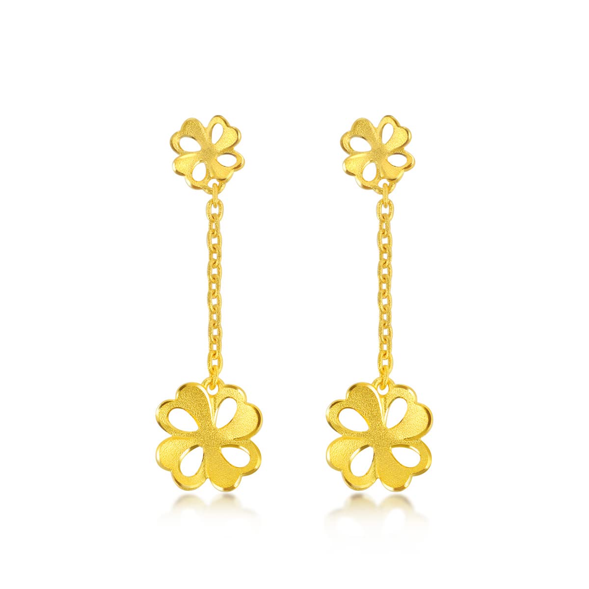 CHOW SANG SANG 999.9 24K Solid Gold Four Leaf Clover Drop Earrings for Women and Wedding Occasion 78816E