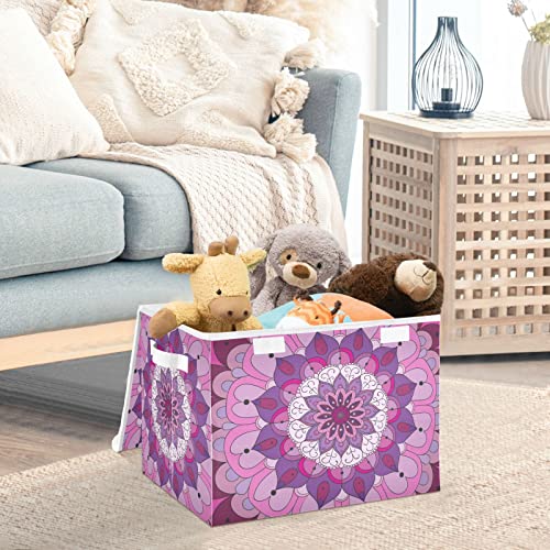DOMIKING Mandala Collapsible Rectangular Storage Bin with Lids Decorative Lidded Baskets for Toys Organizer Storage Boxes with Handles for Clothes Shelves Nursery Playroom