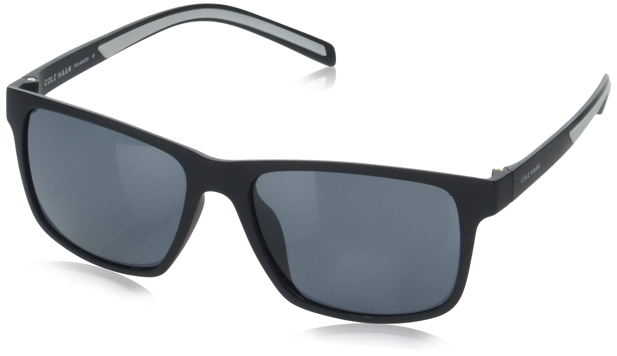 COLE HAAN Men's CH8023 Polarized Rectangular Sunglasses, Matte Black, One Size