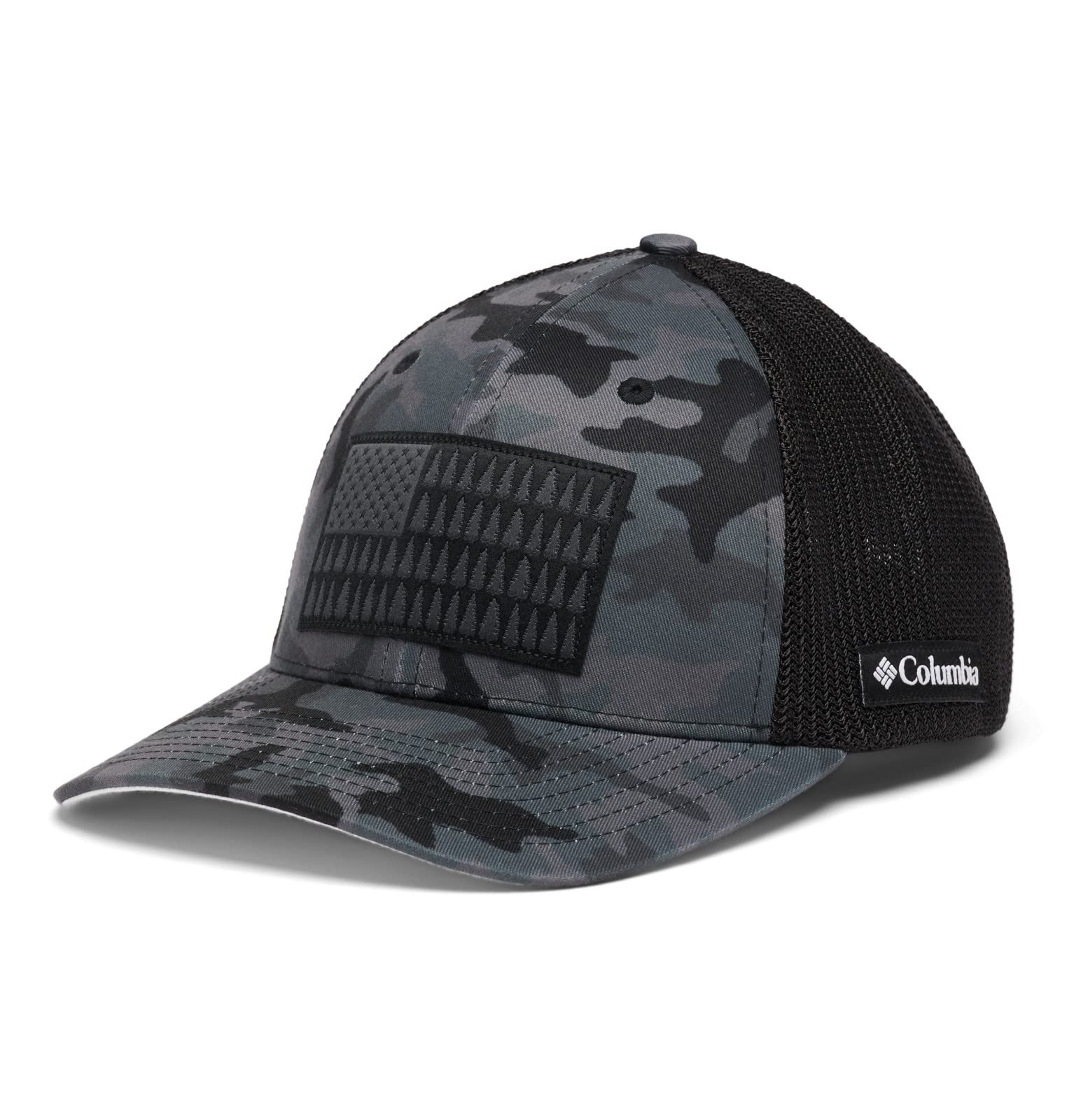 Columbia Unisex Tree Flag Mesh Ball Cap - Low, Black Trad Camo, Large/X-Large