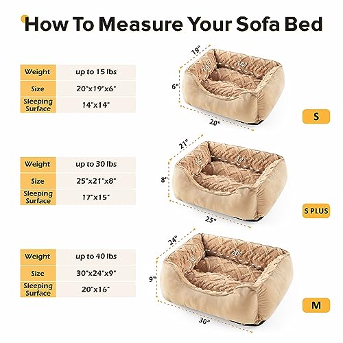 JOEJOY Small Dog Bed for Medium Small Dogs, Rectangle Washable Dog Sofa Bed, Soft Breathable Puppy Bed, Durable Pet Cuddler Bed with Anti-Slip Bottom, 20"x19"x6", Beige