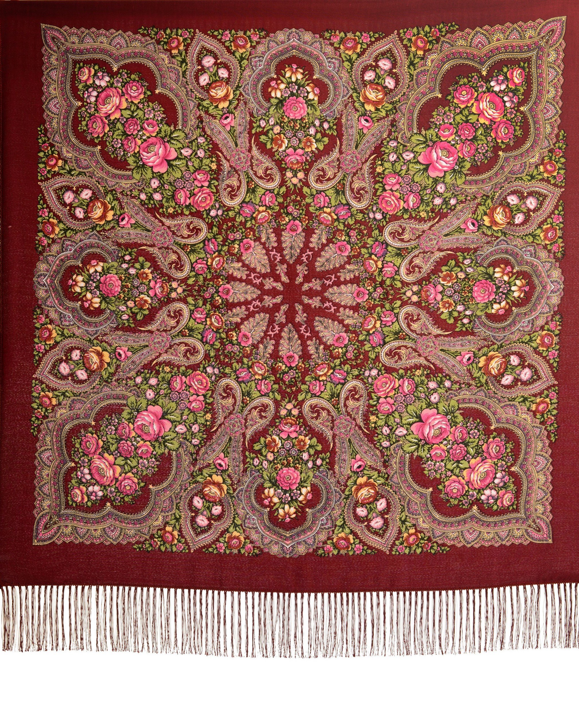 LissKiss Burgundy Plyaski Slavonic Russian Folk Style Shawl - Scarf